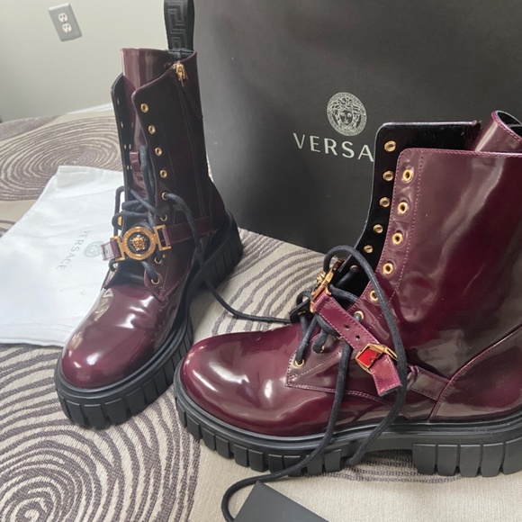 Versace | Shoes | New Versace Combat Boot Authentic Sz 4 Bordeaux ...